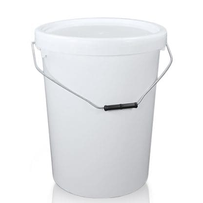 25 Litre Bucket With Lid And Metal Handle | White Plastic Buckets